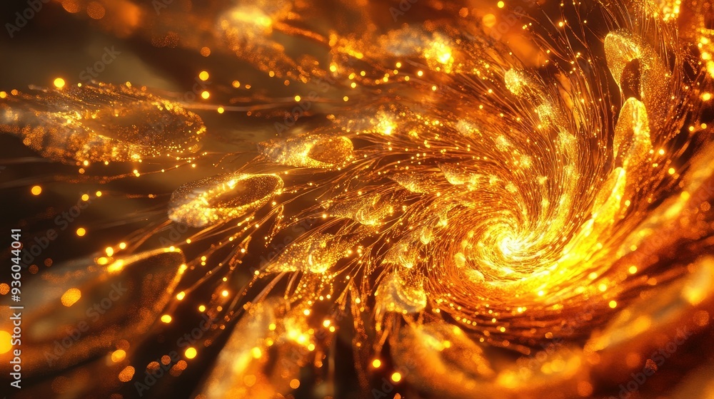 Radiant 3D golden vortex with dynamic patterns, creating a sense of ...