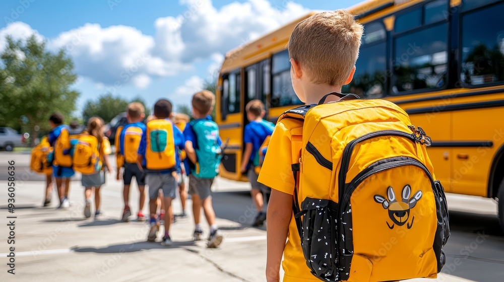 School field trip with students boarding a bus, ready for an adventure ...