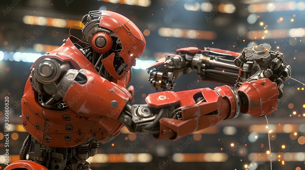 Robot Wrestler Grappling Opponent: A powerful robot wrestler in the ...