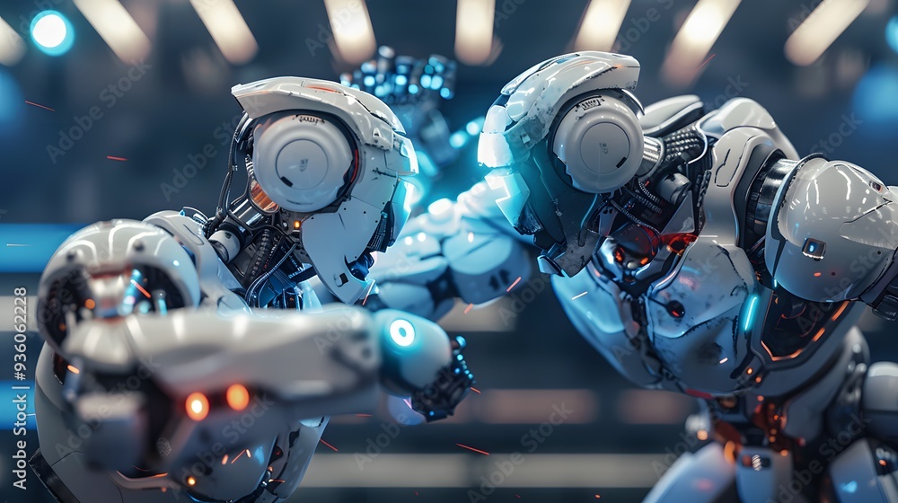 Robot Wrestler Grappling Opponent: A powerful robot wrestler in the ...