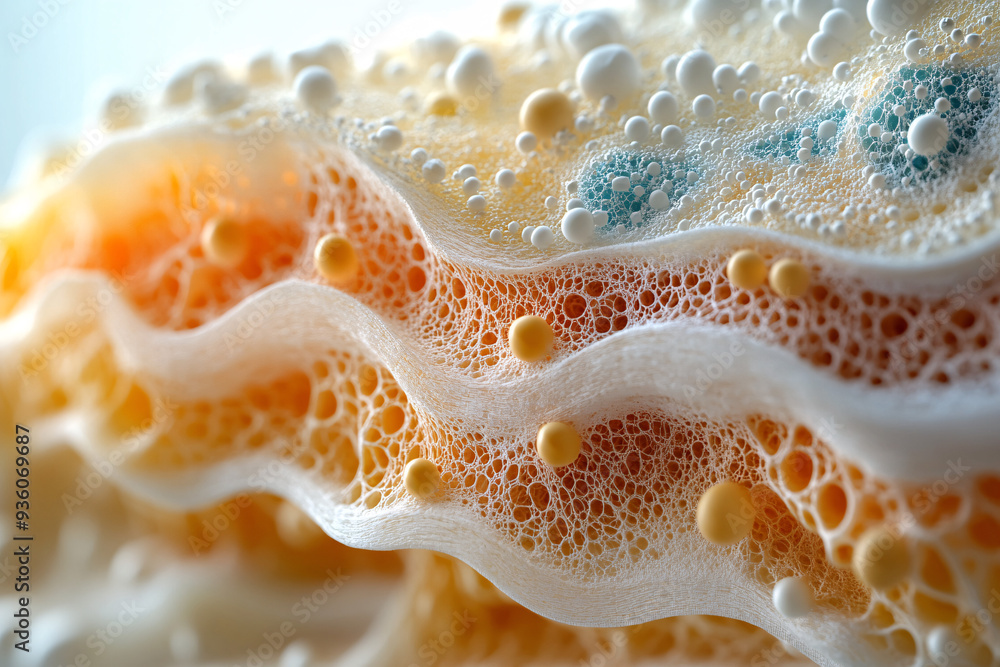 Skin layer model featuring collagen fibers and vitamins, with a focus ...