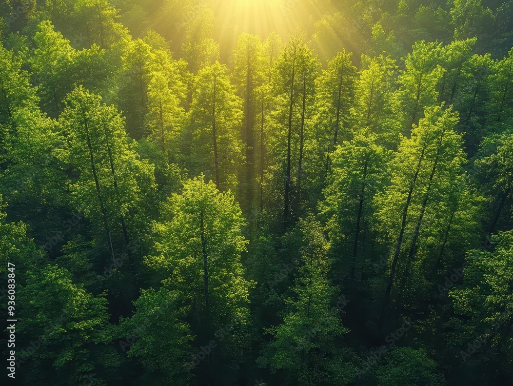 lush green forest with towering trees and diverse plant life absorbing ...
