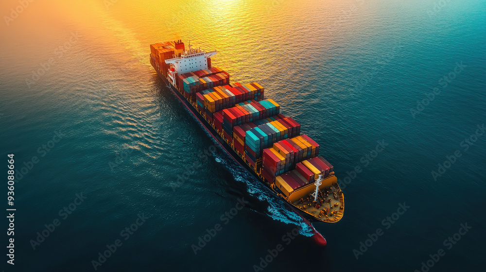 unloading of cargo ship in port, containers, transportation, trade ...