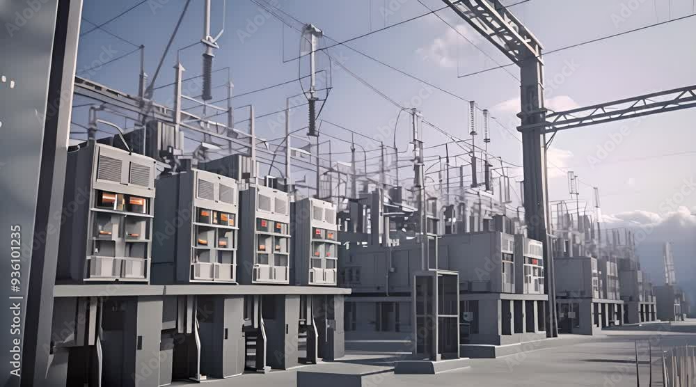 Industrial Power Station: A Row of Electrical Transformers Stock Video ...