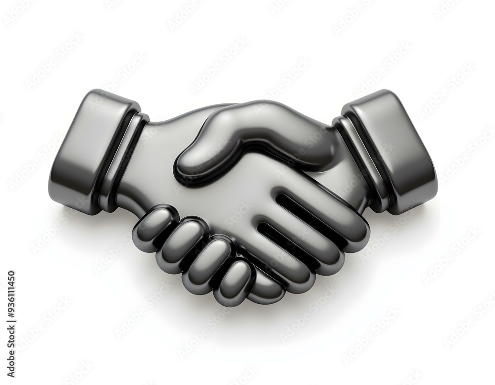3D handshake symbol icon with detailed textures, showcasing metallic ...