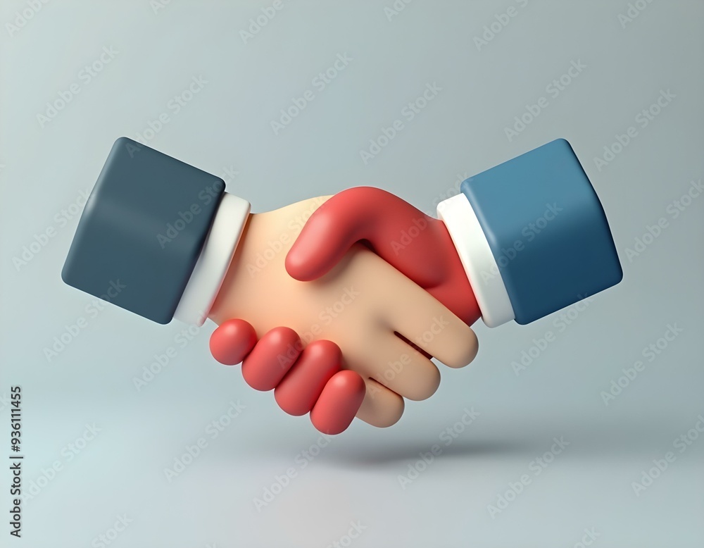 3D handshake symbol icon styled in a minimalist design with flat colors ...