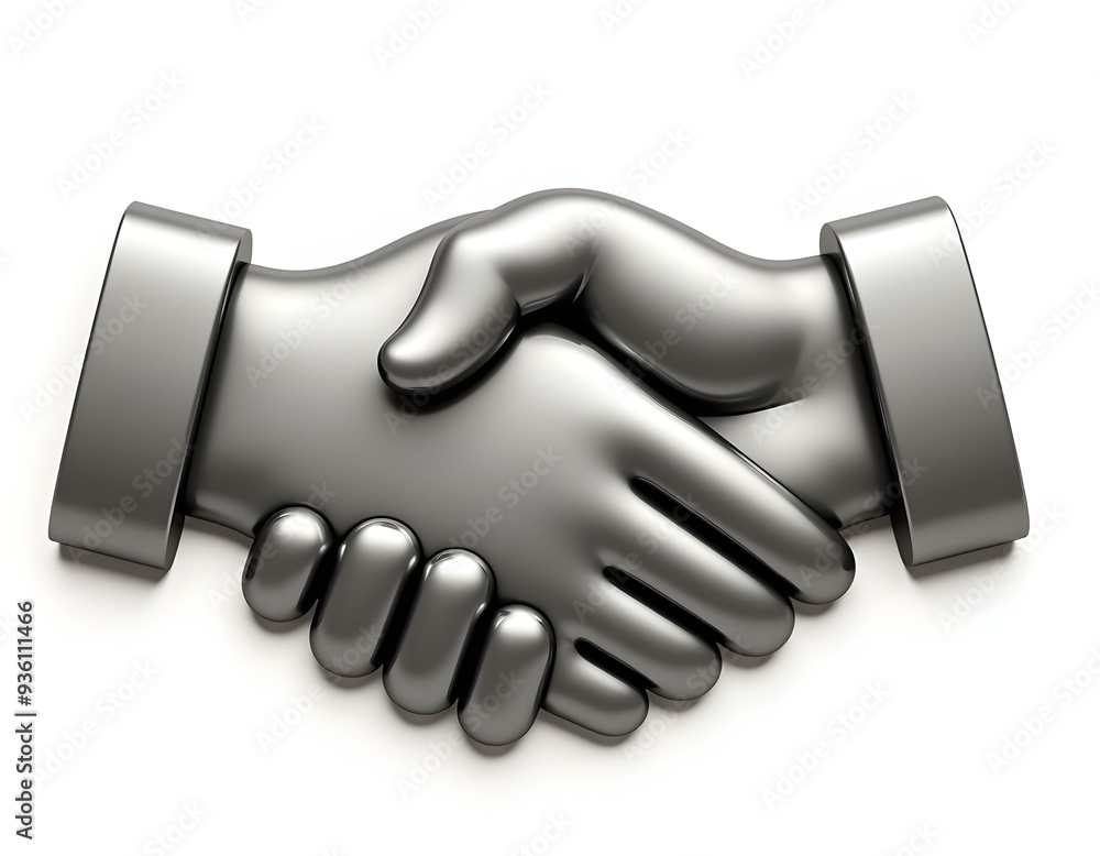 3D handshake symbol icon with detailed textures, showcasing metallic ...