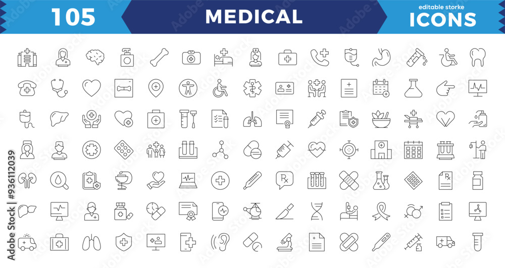 Medicine and Health symbols - minimal thin line web icon set. signs and ...