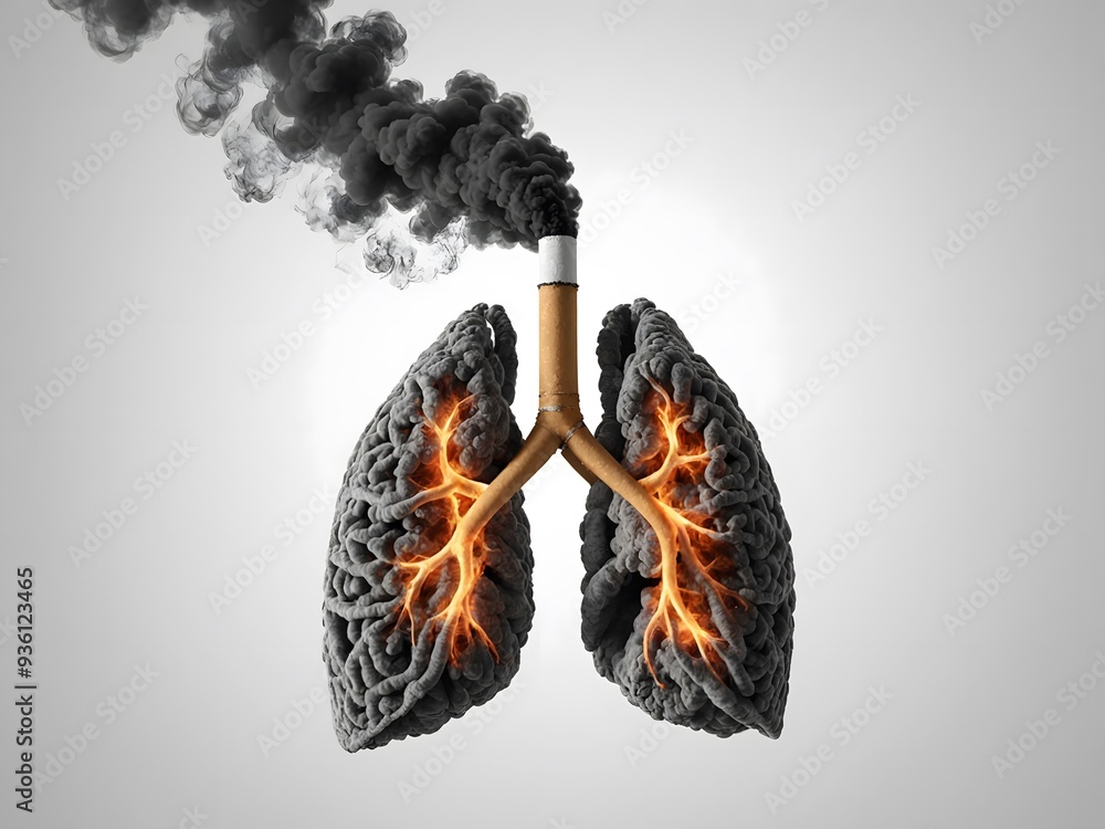 Illustration of a Human Lung with Smoke, Symbolizing Air Pollution and ...