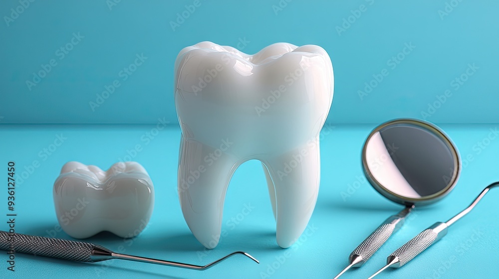 Large, single, healthy white tooth, three smaller teeth which appear to ...