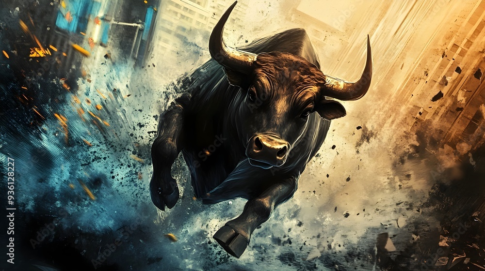 Ferocious Bull Charging with Fierce Aggression and Explosive Power in ...