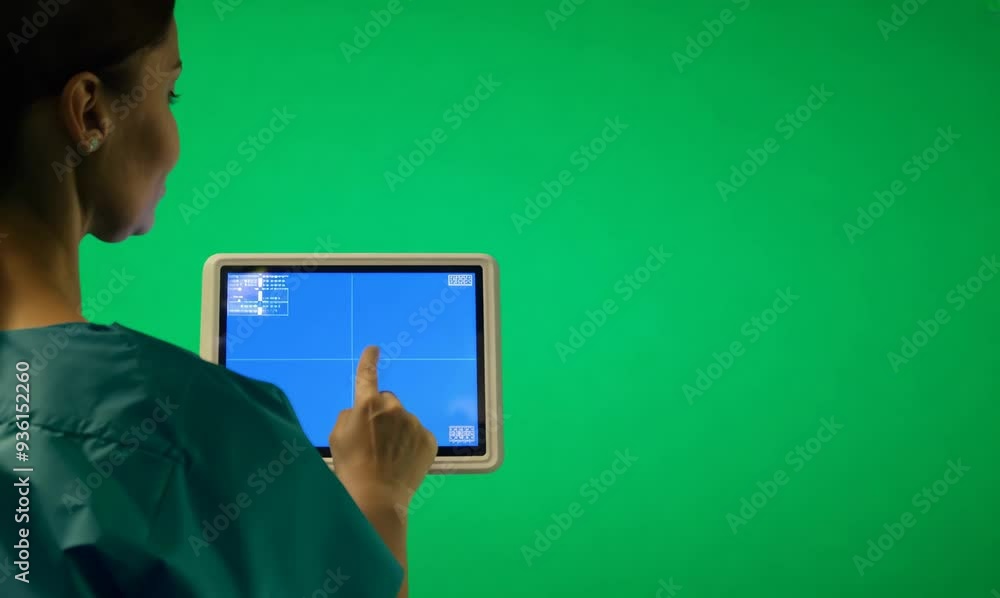 Chroma Green Screen Extreme Close-Up Nurse Adjusting Patient Monitoring ...