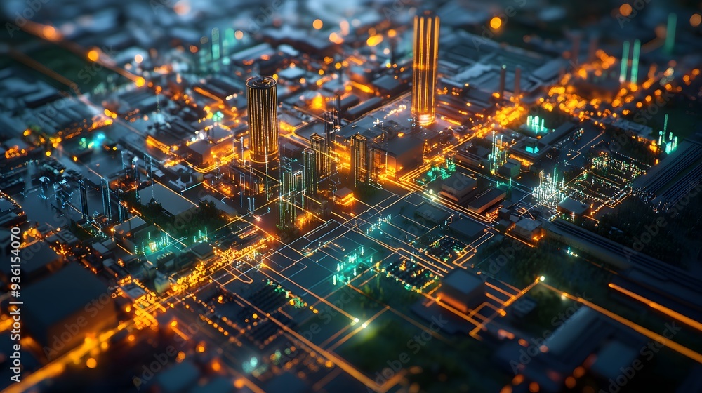23. An overhead view of a city is power grid with different sectors ...