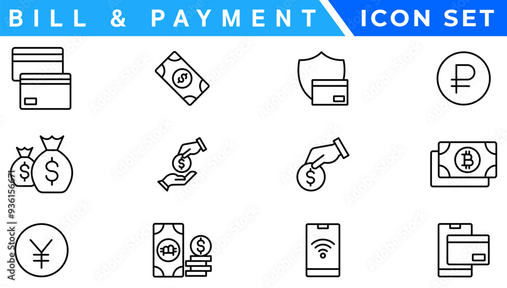 Payment. Linear icon set. Payment options. Payment vector icons. Outline payment method symbols ...