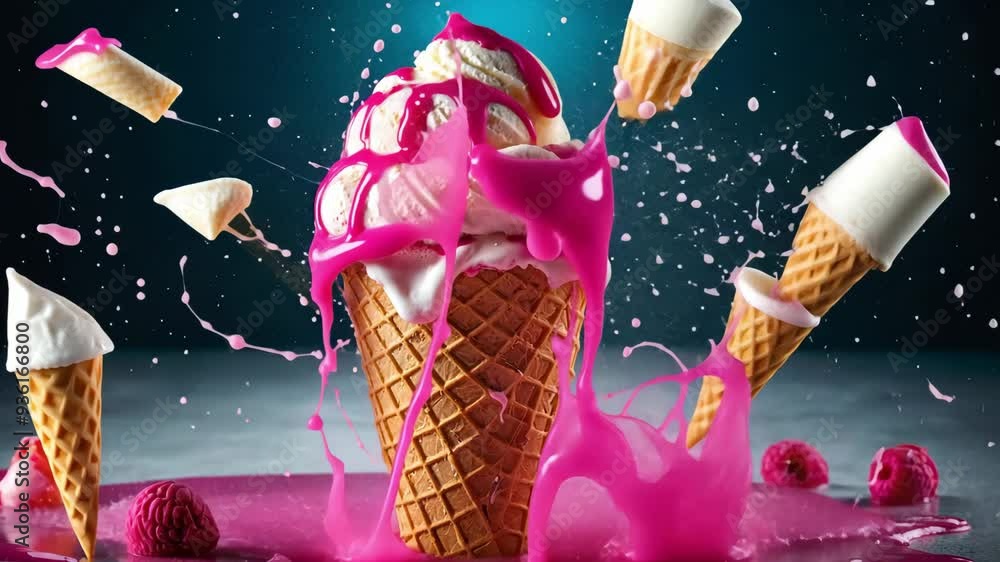Video footage of dynamic scene featuring a large ice cream cone in the ...