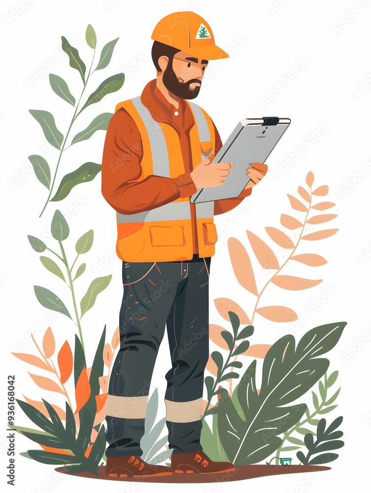 3D Flat Icon Environmental Technician with Digital Tools Soil Sampling ...