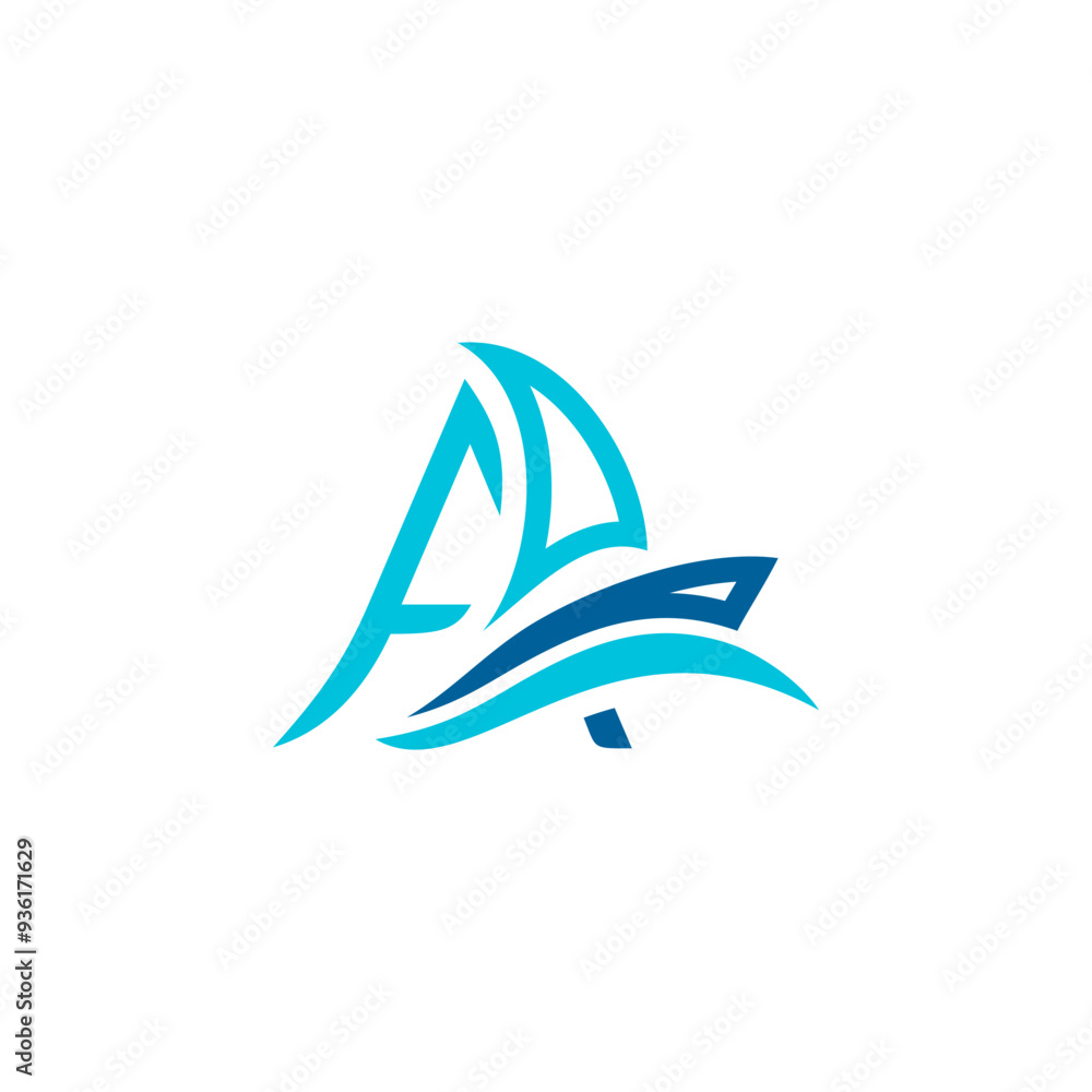 vector logo combination of sailing ship or boat with letters, initials ...