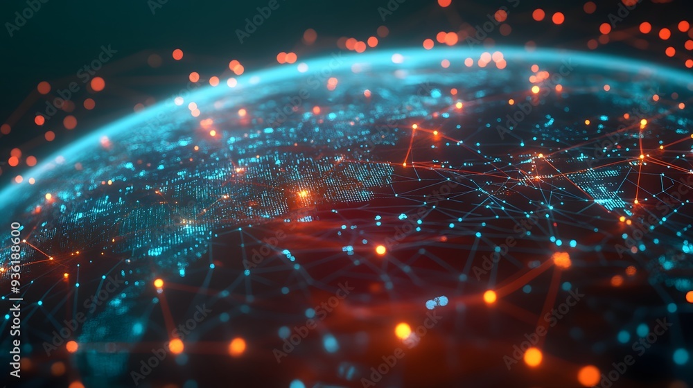 26. A 3D representation of a global internet network with illuminated ...