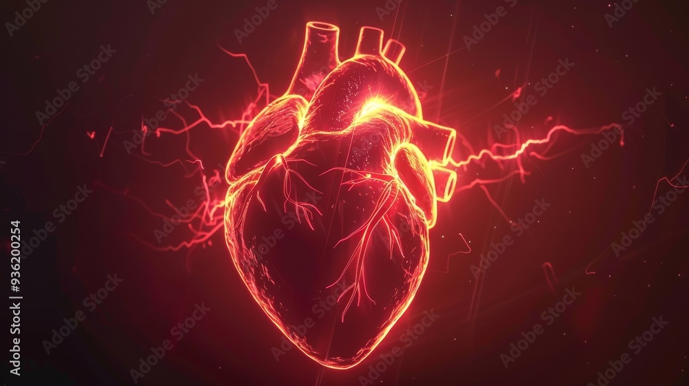 Heartbeat heat pulse glowing red neon light loop animated background of ...