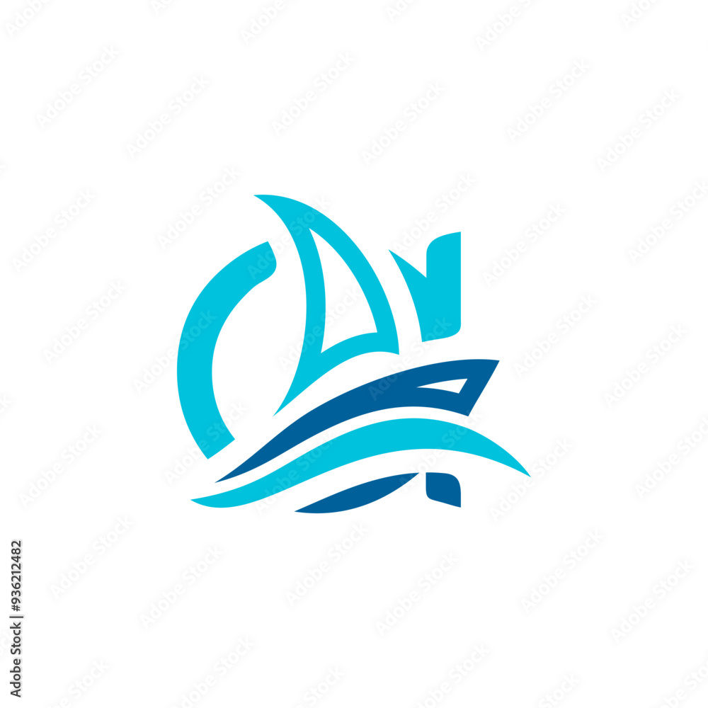 vector logo combination of sailing ship or boat with letters, initials ...