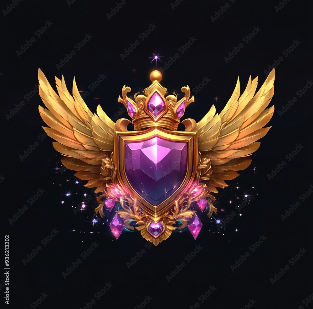 League of legends featuring a golden badge with wings and a crown ...