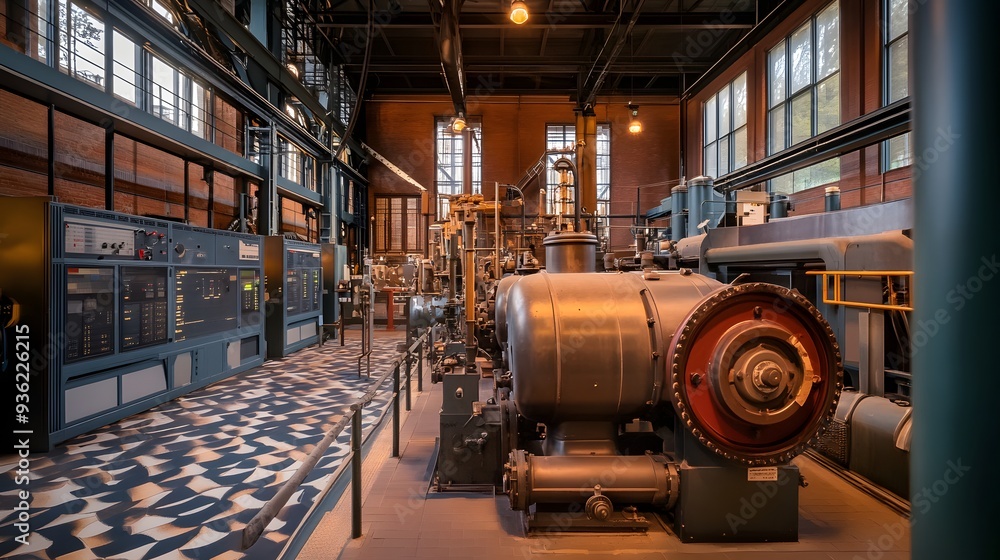 26. A historical power plant with old-fashioned machinery connected to ...