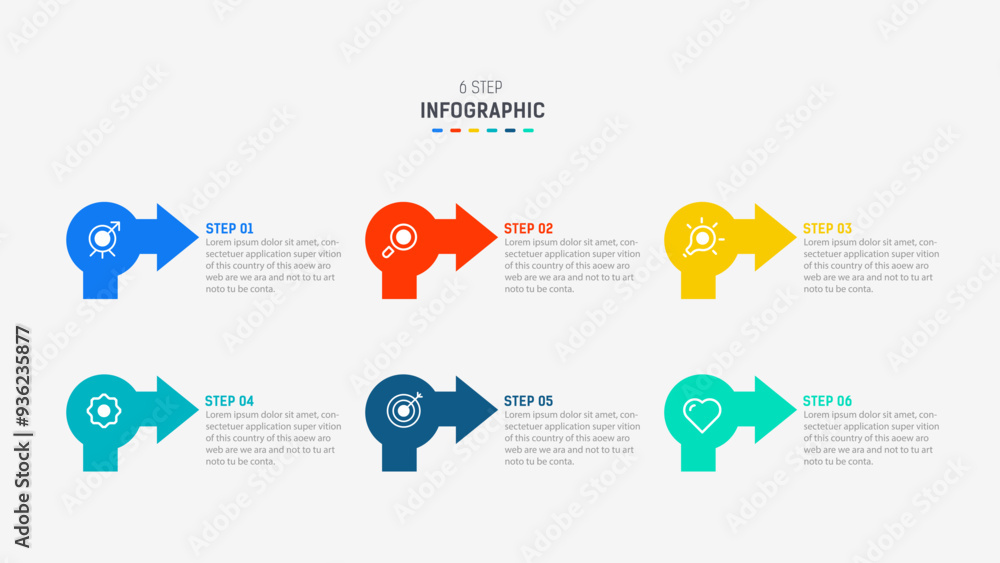 Business infographics design for Six Step, option, parts or process ...