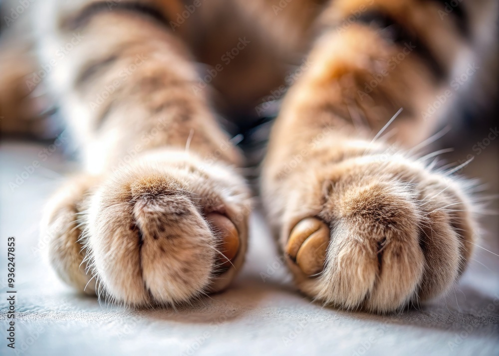 Adorable cat's paw pads and tiny claws are sharply focused in extreme ...