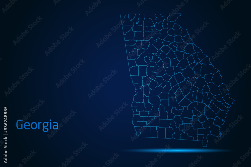 Abstract High Detailed Glow Blue Map on Dark Background of Map of ...