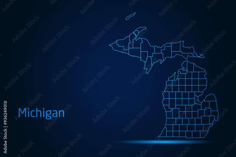 Abstract High Detailed Glow Blue Map on Dark Background of Map of ...