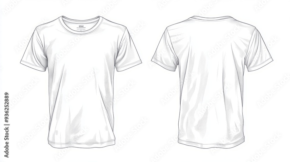 Basic T-Shirt fashion flat tehnical drawing template. Unisex T-Shirt ...