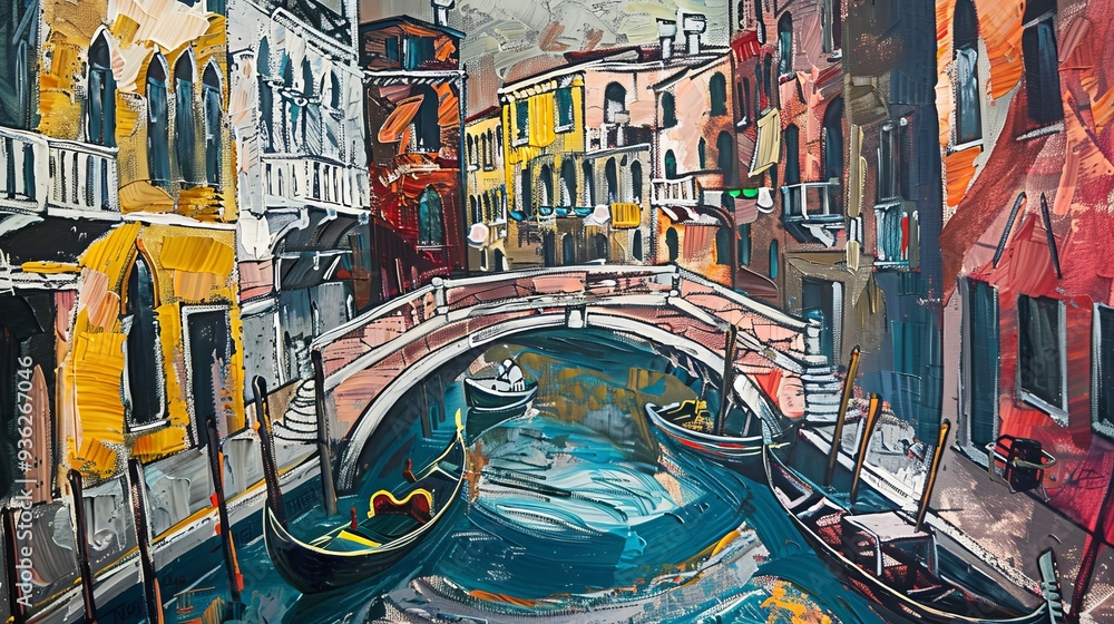 Cubist painting of a bridge in Venice with a unique channel perspective ...