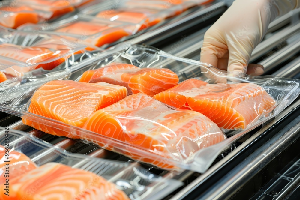 Fresh Salmon Fillets Vacuum-Packed in a Food Processing Plant ...