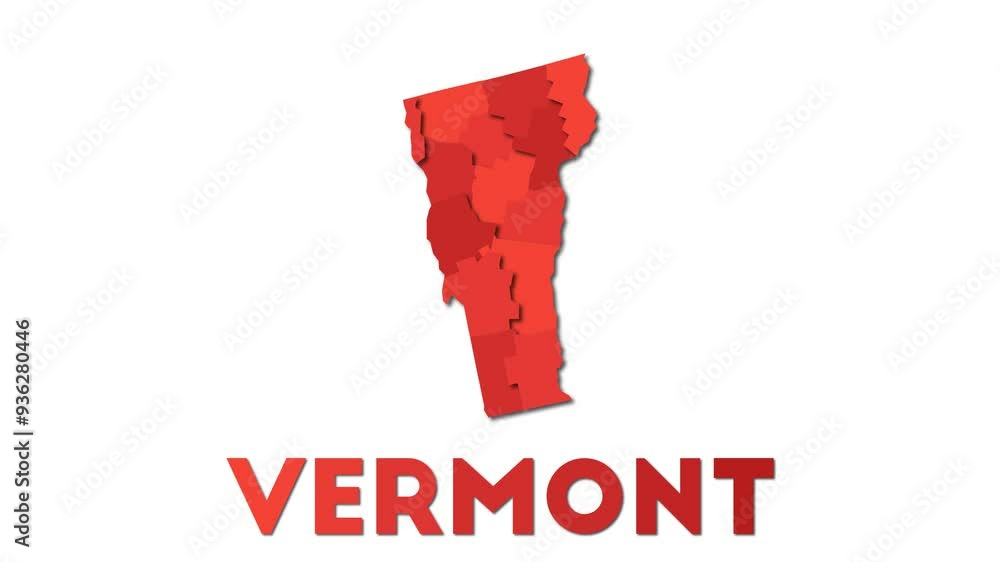 Vermont map showing regions. Animated us state map with title. 4k ...
