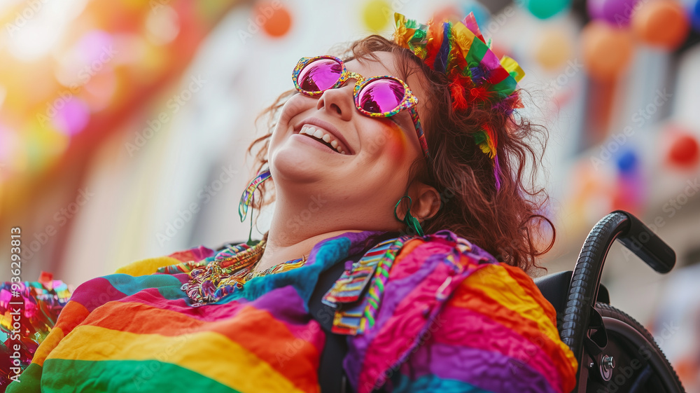 Close-up of a proud plus-size disabled white woman in a wheelchair ...