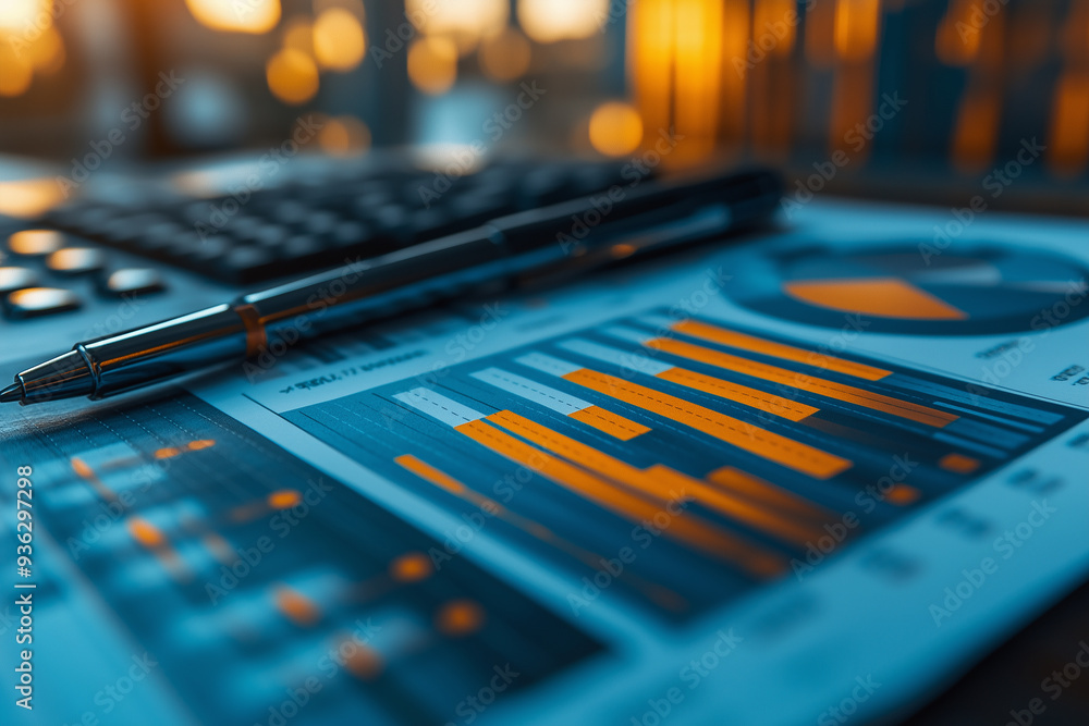 Business plan with charts and graphs laid out on a table Stock ...