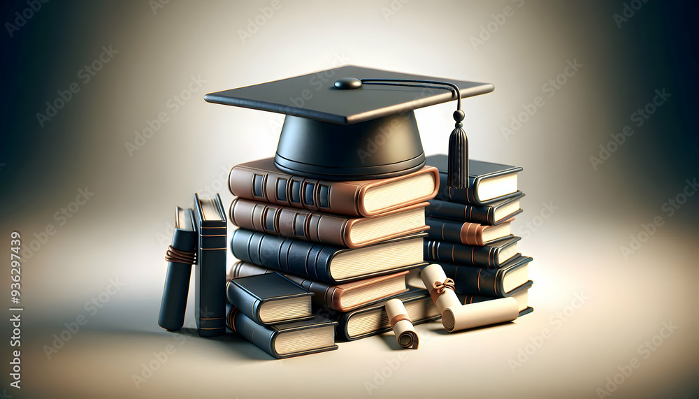 Graduation Cap and Books Symbolizing Academic Achievements A Conceptual ...