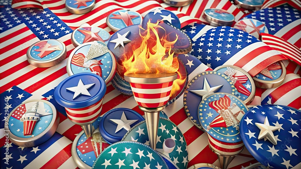 American flags, liberty torches, and patriotic symbols intertwine with ...