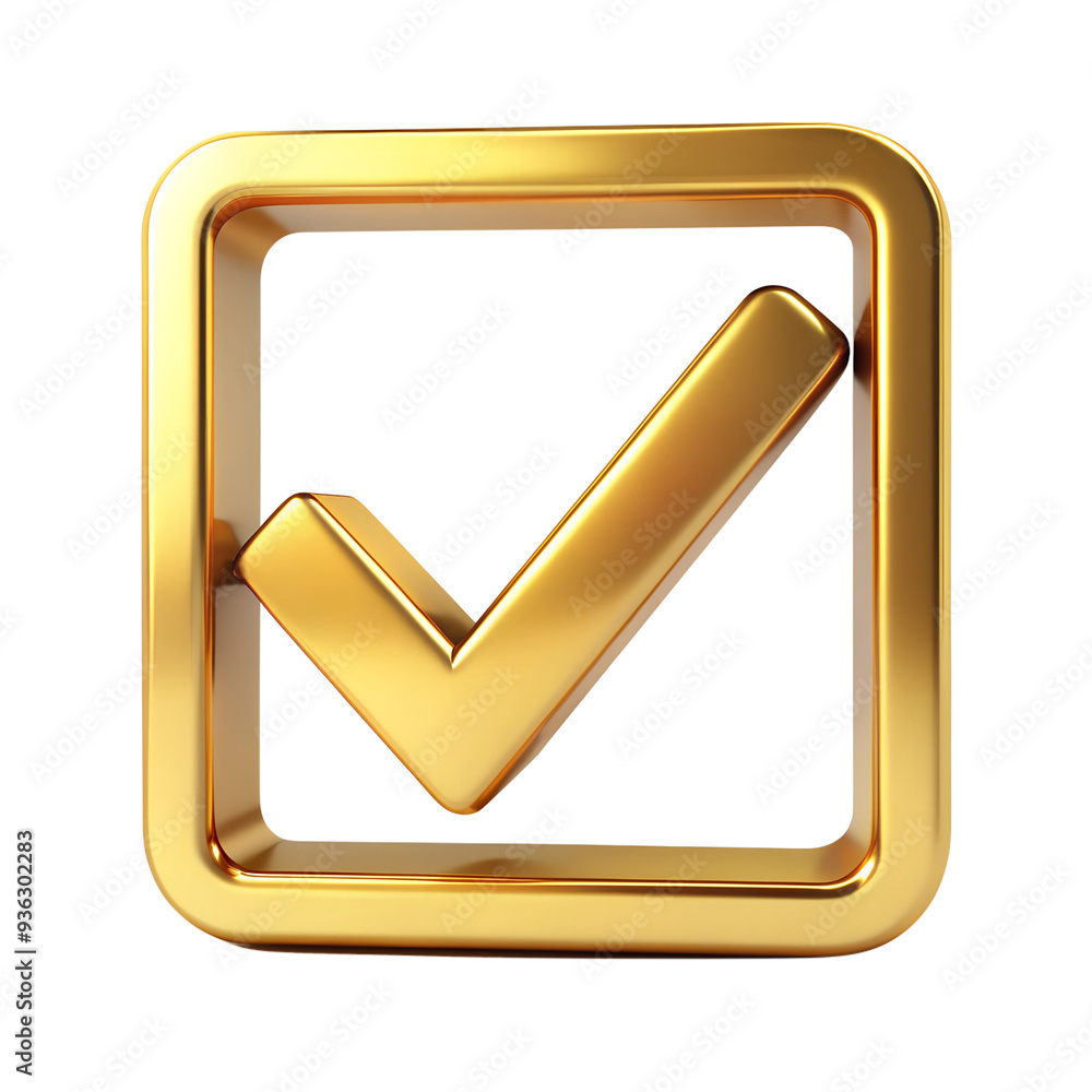 Golden Infographic Checkbox Icon with Tick Mark, Isolated on White ...