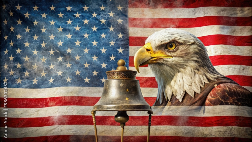 American patriotic symbols, including the Stars and Stripes, Liberty ...