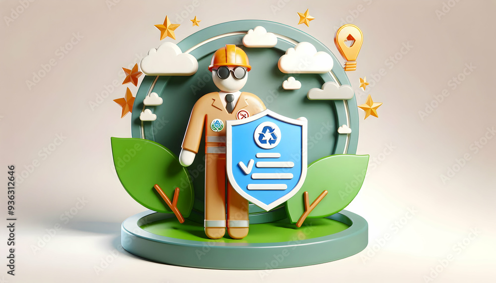 3d Flat icon as Environmental Health and Safety Officer with Shield and ...