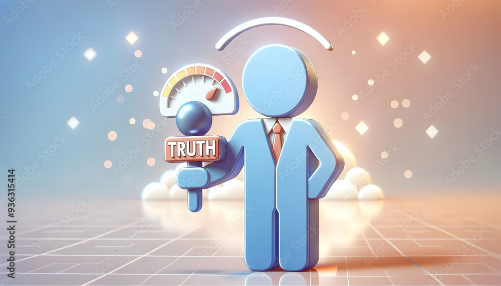 3d Flat icon as Journalist with Truth Meter and Fake News Indicator ...