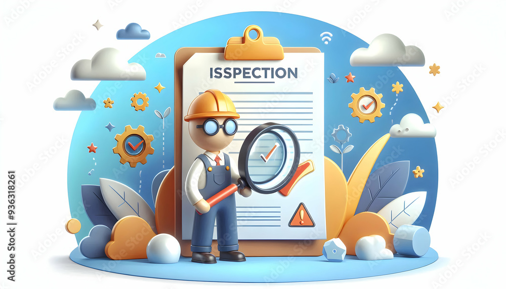 3d Flat icon as Quality Control Inspector with Inspection Report and ...