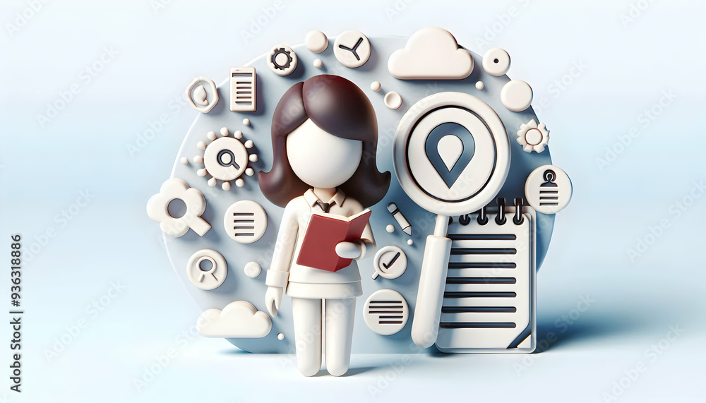 3d Flat icon as Reporter with Notebook and Fact Check Icon concept as An image of a reporter ...