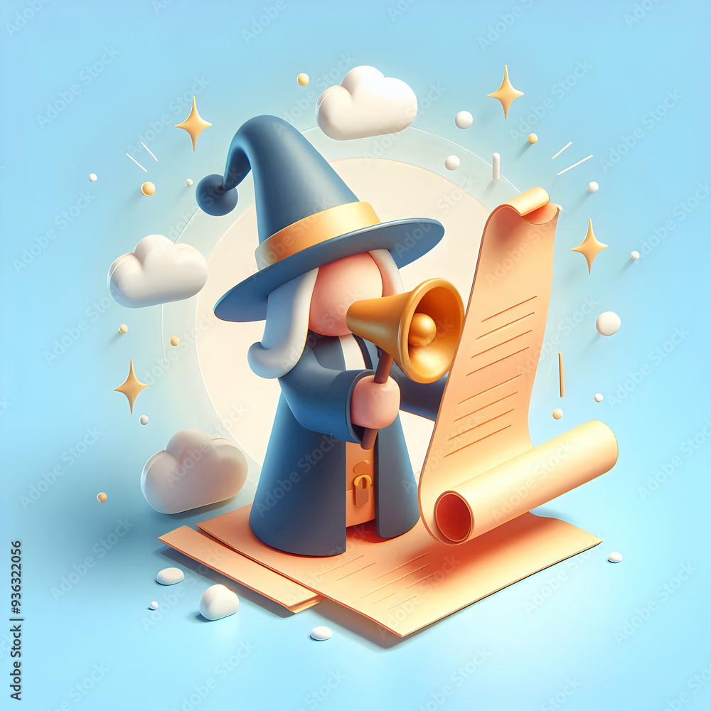3d Flat icon as Town Crier with Bell and Scroll concept as An image of ...