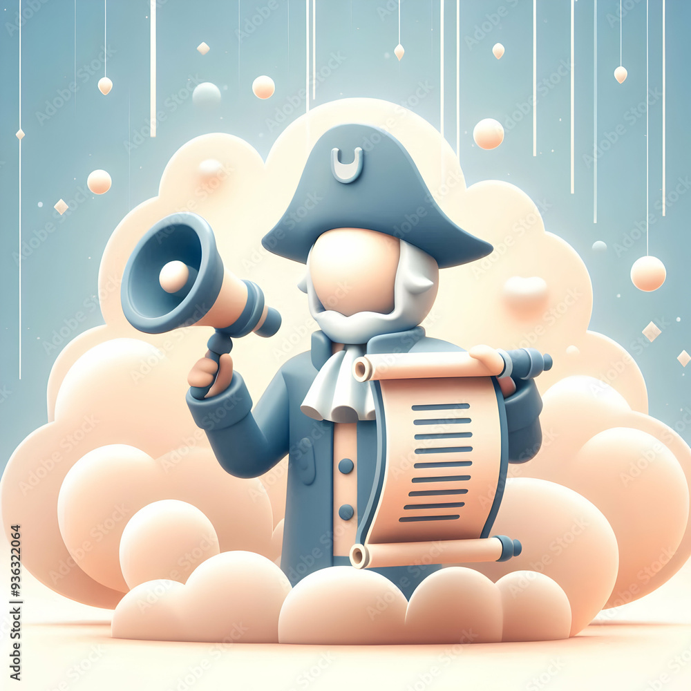 3d Flat icon as Town Crier with Bell and Scroll concept as An image of ...