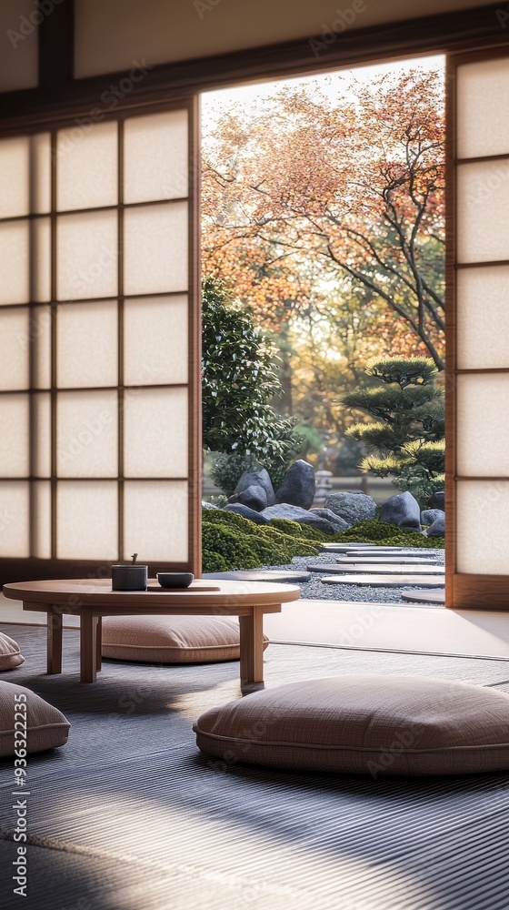 Serene Japanese-style Sitting Area with Shoji Doors and Zen Garden View ...