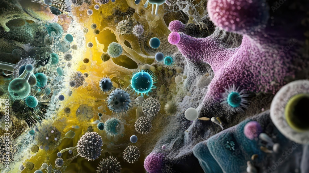 Ecosystem components at a microscopic level, showing interactions ...