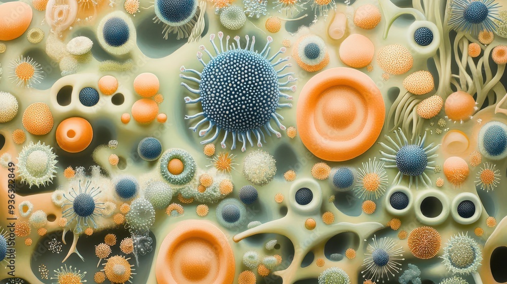 Ecosystem components at a microscopic level, showing interactions ...