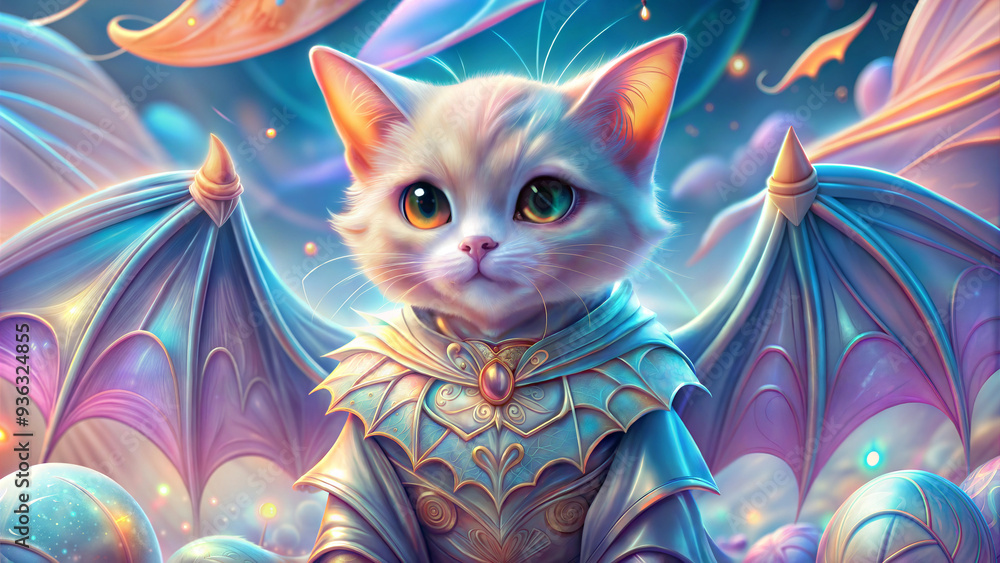 Enchanting cat with mystical dragon wings regally posed in ethereal ...